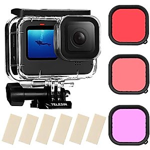 TELESIN Waterproof Case with 3-Pack Dive Filter for GoPro Hero 11 Hero 10 Hero 9 Black Supports 60M/196FT Underwater Scuba Snorkeling Deep Diving with Red Magenta Filter Go Pro