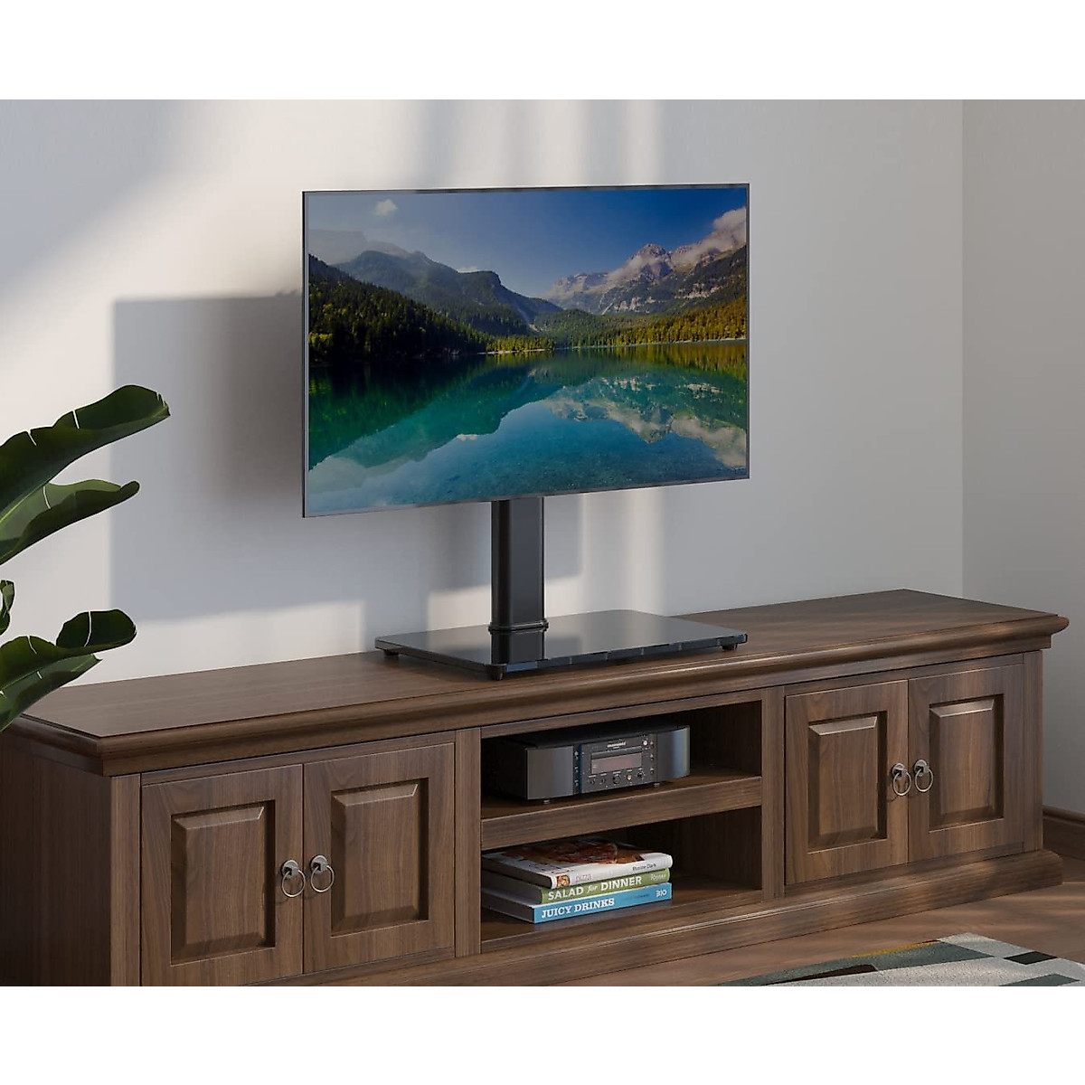 Universal Swivel TV Stand/Base Table Top TV Stand for 27 to 55 inch LCD LED TVs -Height Adjustable TV Base Stand TV Mount Stand with Tempered Glass Base & Wire Management,VESA 400x400mm