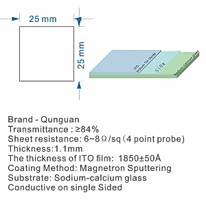 ITO Coated Conductive Glass 25mm×25mm Cover Slides superconducting Low Resistance <10 ohm/sq (76 Pcs)