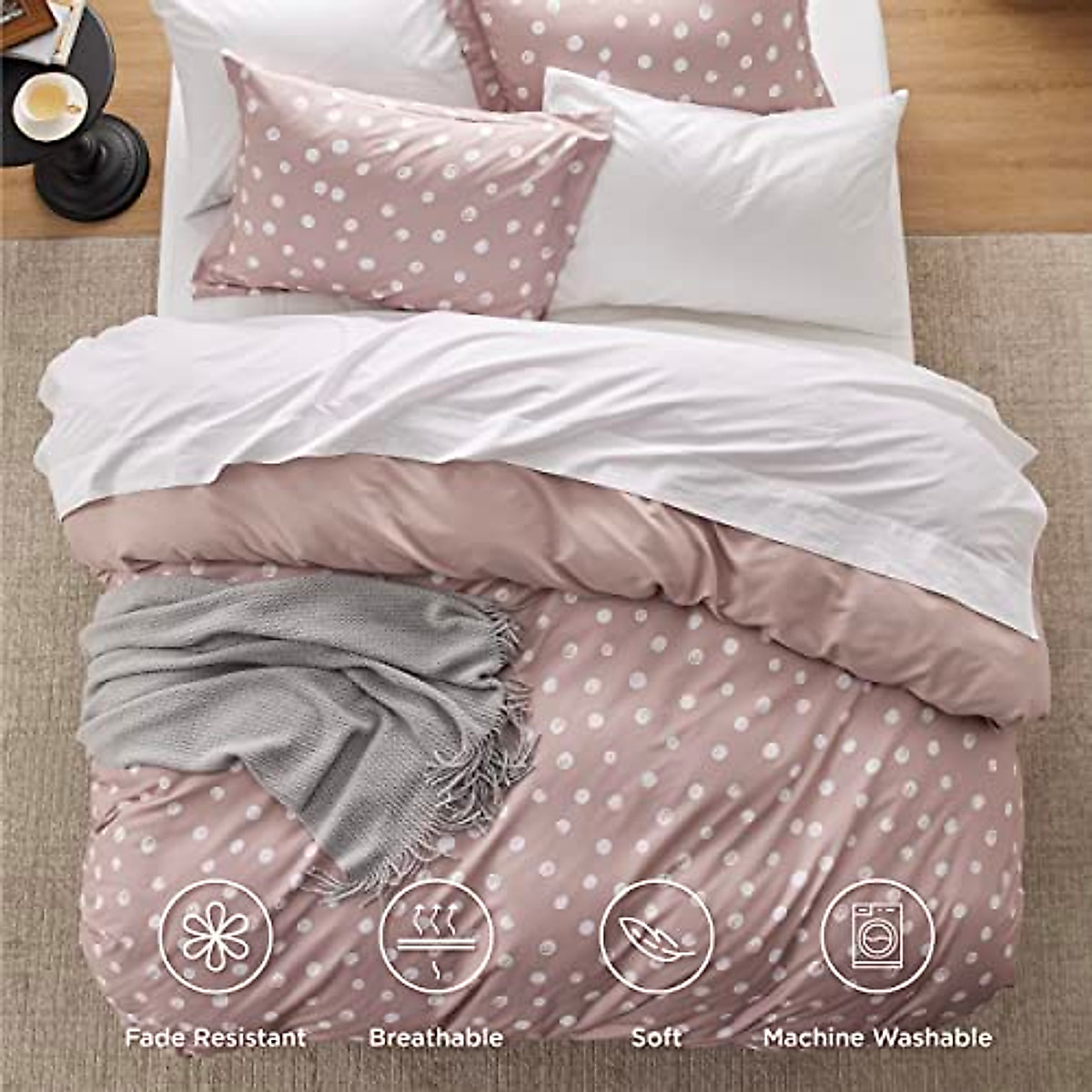 Bedsure Twin/Twin XL Duvet Cover Dorm Bedding - Reversible Polka Dot Twin/Twin Extra Long Duvet Cover Set, Pink Bedding Set, 1 Duvet Cover (68"x90") with Zipper Closure and 1 Pillow Sham (20"x26")