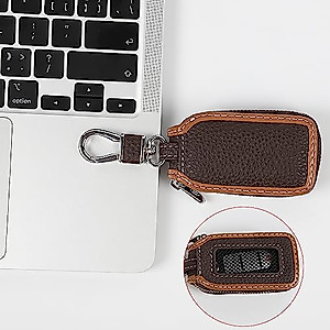 KUPAO Universal Car Key Fob Case,Genuine Leather Key Fob Cover Holder,Remote control smart key Car KeyChain Case Holder (Brown and Red)