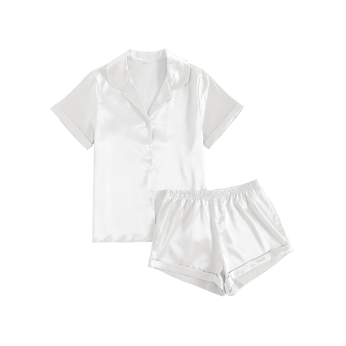 LYANER Women's Sleepwear Satin Silky Short Sleeve Top with Shorts Pajama Set White X-Large