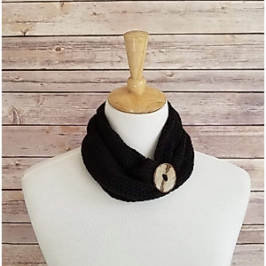 Handmade Black Knitted Wool Headband Ear Muffs with Coconut Button