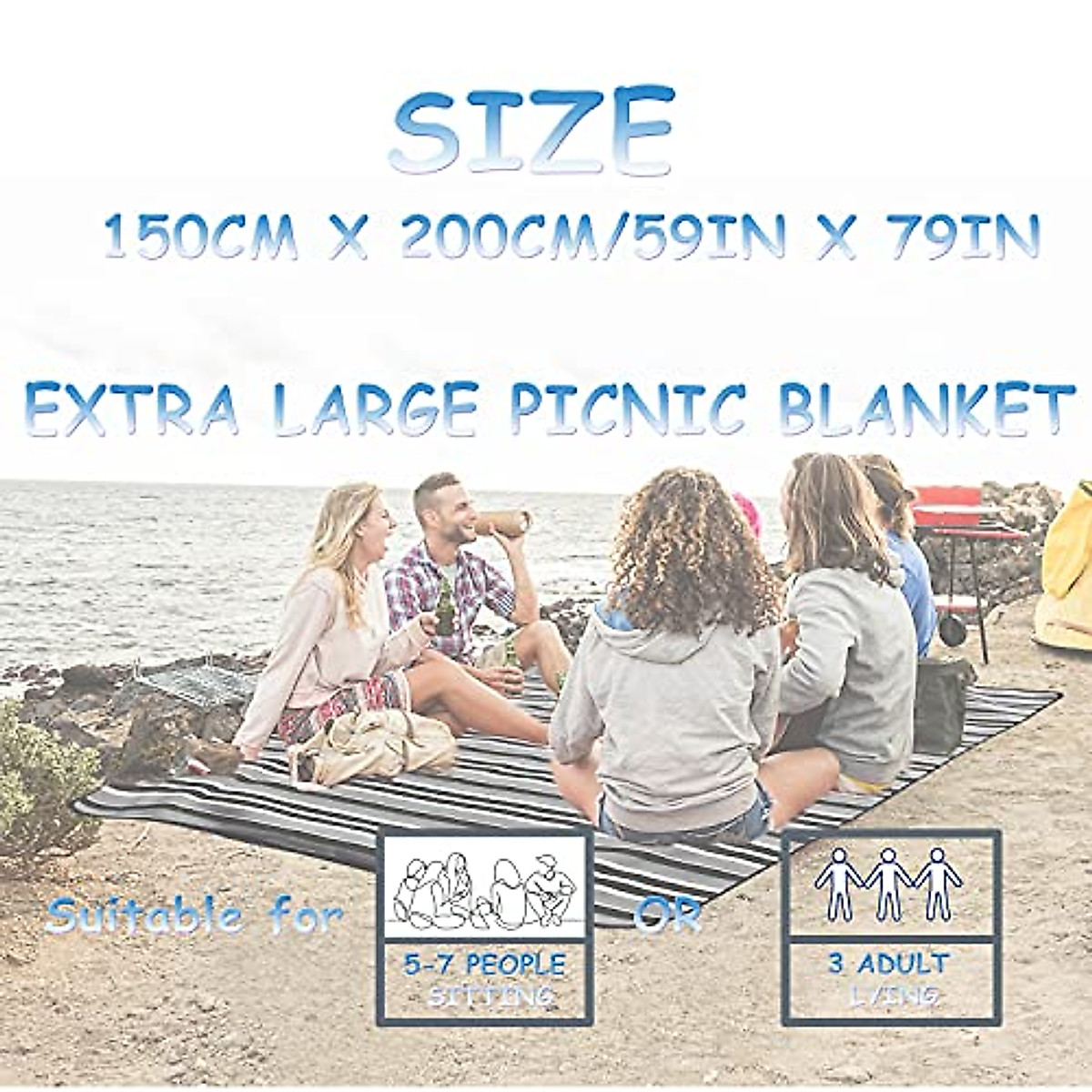 apollo walker Extra Large Picnic Blanket Camping Mat 80x 60 inches with Waterproof Backing for Family Picnic,Concerts,Park,Travel,Grass