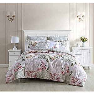 Laura Ashley Home - King Comforter Set, Reversible Cotton Bedding, Includes Matching Shams with Bonus Euro Shams & Throw Pillows (Ailyn Pink, King)