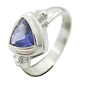 55Carat Genuine Iolite Ring Trillion Cut Sterling Silver Blue Gemstone Gift Handmade Size 5,6,7,8,9,10,11,12