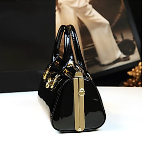 Shirt Luv Genuine Leather Women's Top Handle Satchel Crossbody Handbags Evening Bag Purses Small Hard Shoulder Bags (Black)