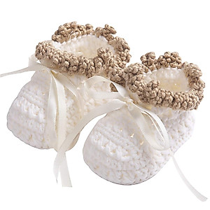 Anlin Christmas Crochet Baby Booties Unisex Baby Shoes Baby Girl Shoes Baby Boy shoes Knitted Baby Shoes Handmade Infant (White lace, 0_months)