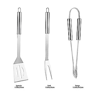 Piduules 3Pcs Basic BBQ Grill Accessories Set, Multifunctional Stainless Steel Barbecue Tools Set in Case for Outdoor Picnic, Camping, Smoking, Grilling