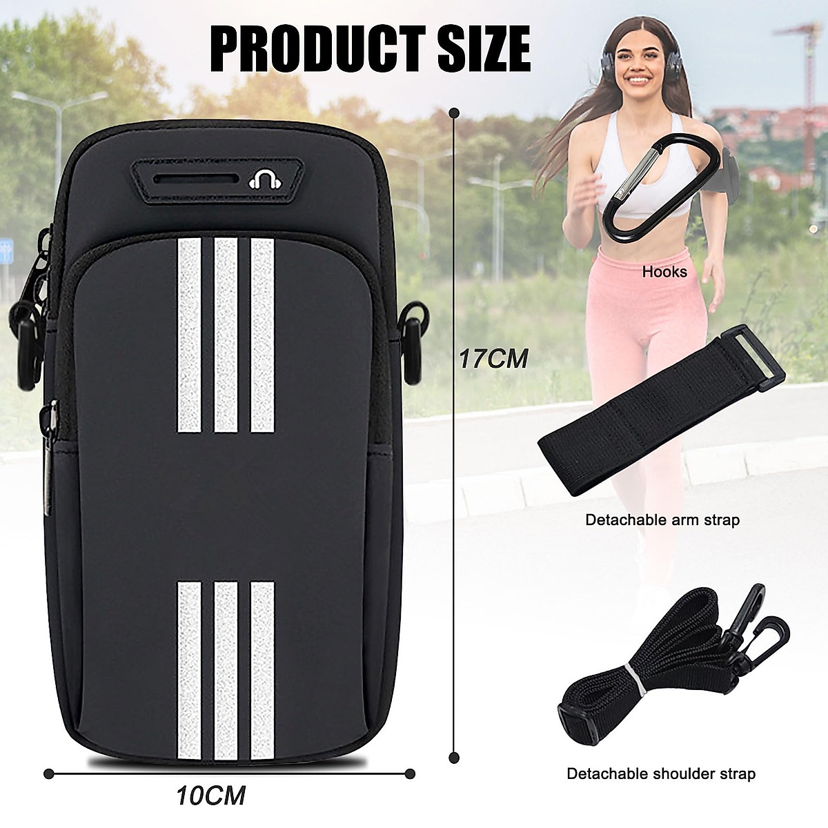 MOVOYEE Phone Holder for Running Armband Cell Phone Purse Crossbody for Women Men Kids,iPhone 15 14 13 12 11 Pro Max Xs Xr X 8 7 6 Plus SE Mini Pouch,Galaxy S24 S23 S22 Ultra Edge Note Arm Bag Black