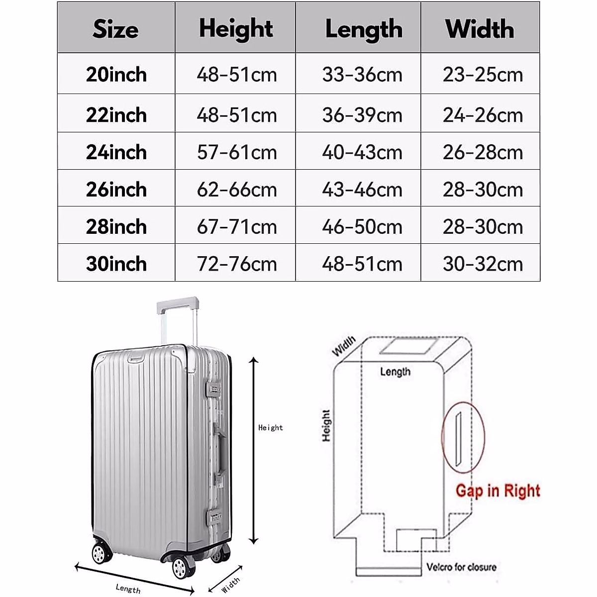 T Tersely Clear PVC Suitcase Cover Protectors 20/24/26/28/30 Inch Suitcase Covers for Luggage - Waterproof Dustproof and Anti-Scratch 20-30 Inch Luggage Cover (20inch)