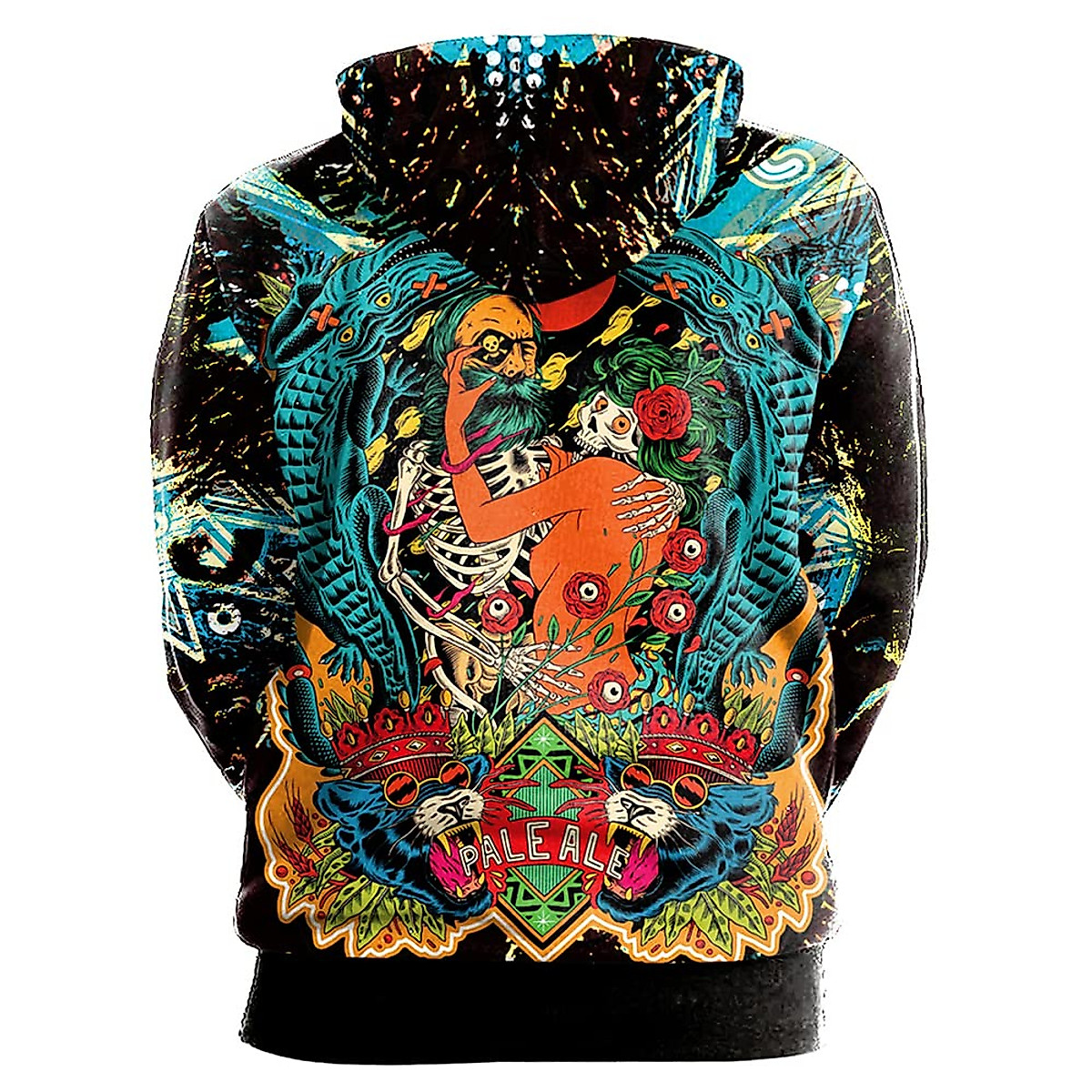 Rcimuue Men's Cool Tie Dyed Skull Skeleton Design Pattern Print Long Sleeves Costume Hoodie Pullover Black Green