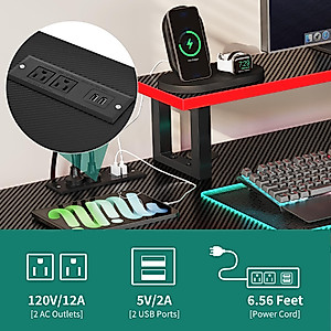 YITAHOME L Shaped Gaming Desk with Drawer and Storage Shelves, 51 Inch Reversible Computer Desk with LED Lights & Hutch, Corner Desk Gaming Table with Monitor Stand & Pegboard, Black Carbon Fiber