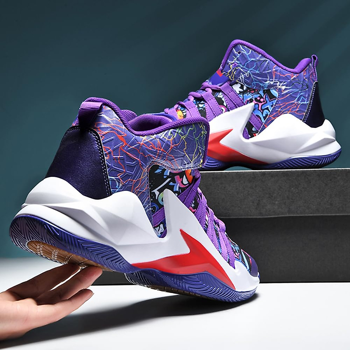 ESXGED Womens Lightweight Basketball Shoes Mens School Training Running Non-Slip Casual Shoes Comfy Sneakers Purple Size 7w/6m