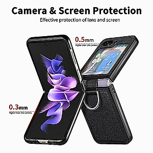 phone protective flip case Case Compatible with Samsung Galaxy Z Flip 5 Case with Ring ,Galaxy Z Flip 5 2023 Premium PU Leather Protective Phone Case Cover ,Slim Thin Protection Wireless Charging Shoc