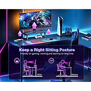 ODK L Shaped Gaming Desk, 51 Inch Computer Desk with Monitor Stand, PC Gaming Desk, Corner Desk Table for Home Office Sturdy Writing Workstation, Carbon Fiber Surface, Black