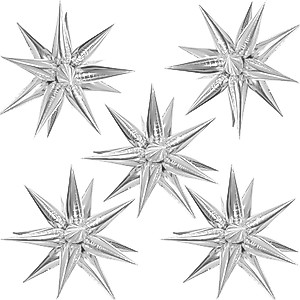 ZAKVOOR Starburst Balloons, 60 Pcs Star Balloons 12 Spike Foil Explosion Party Decoration Balloons for Christmas New Year Eve Birthday (Silver)