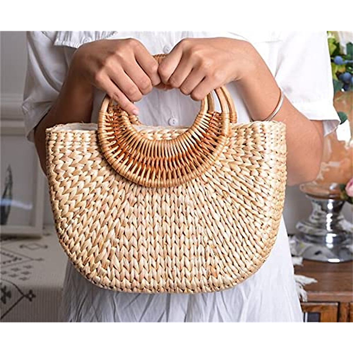 Women Girl Tote Bag Straw Hobo Handbag Fashion Woven Top Handle Bag Shoulder Bag Beach Purse Moon Bag Bucket Bag 2023 Summer
