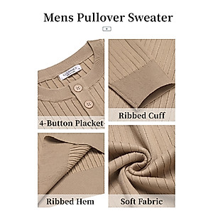 COOFANDY Men's Long Sleeve Knit Henley Shirts Casual Henley T-Shirts Lightweight Ribbed Sweater Khaki