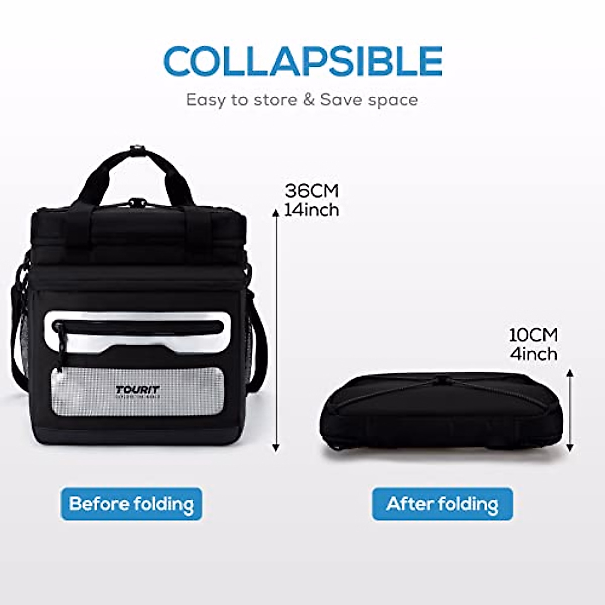 TOURIT Soft Cooler Bag 40/52 Can Large Collapsible Soft Sided Cooler 33/39 L Beach Portable Cooler Ice Chest Insulated for Picnic, Beach, Trip, Black