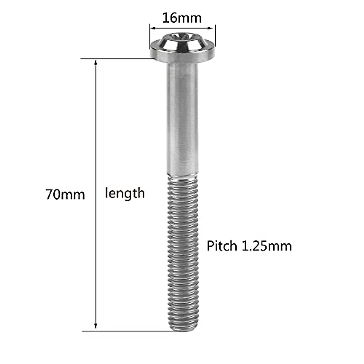 Wanyifa Titanium M8 10 15 20 25 30 60 70mm Torx Head Bolt Screw Pack of 4 (M8x70mm, Silver)