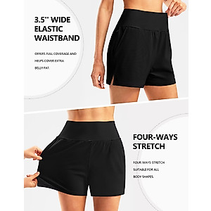 Viodia Women's 3" High Waisted Swim Shorts with Zipper Pocket Quick Dry Board Shorts for Women Swimsuit Shorts with Liner Black XS