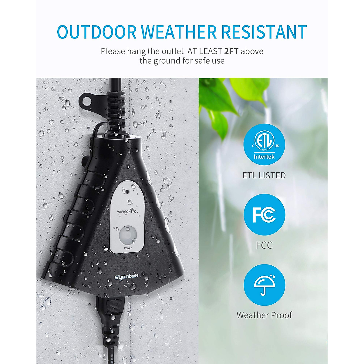 Syantek Outdoor WiFi Outlet, Smart Outdoor Plug with 3 Ground Outlets, Compatible with Amazon Alexa, Google Assistant, Remote Control, Timer, Waterproof, FCC Certified for Outdoor and Chritmas Lights