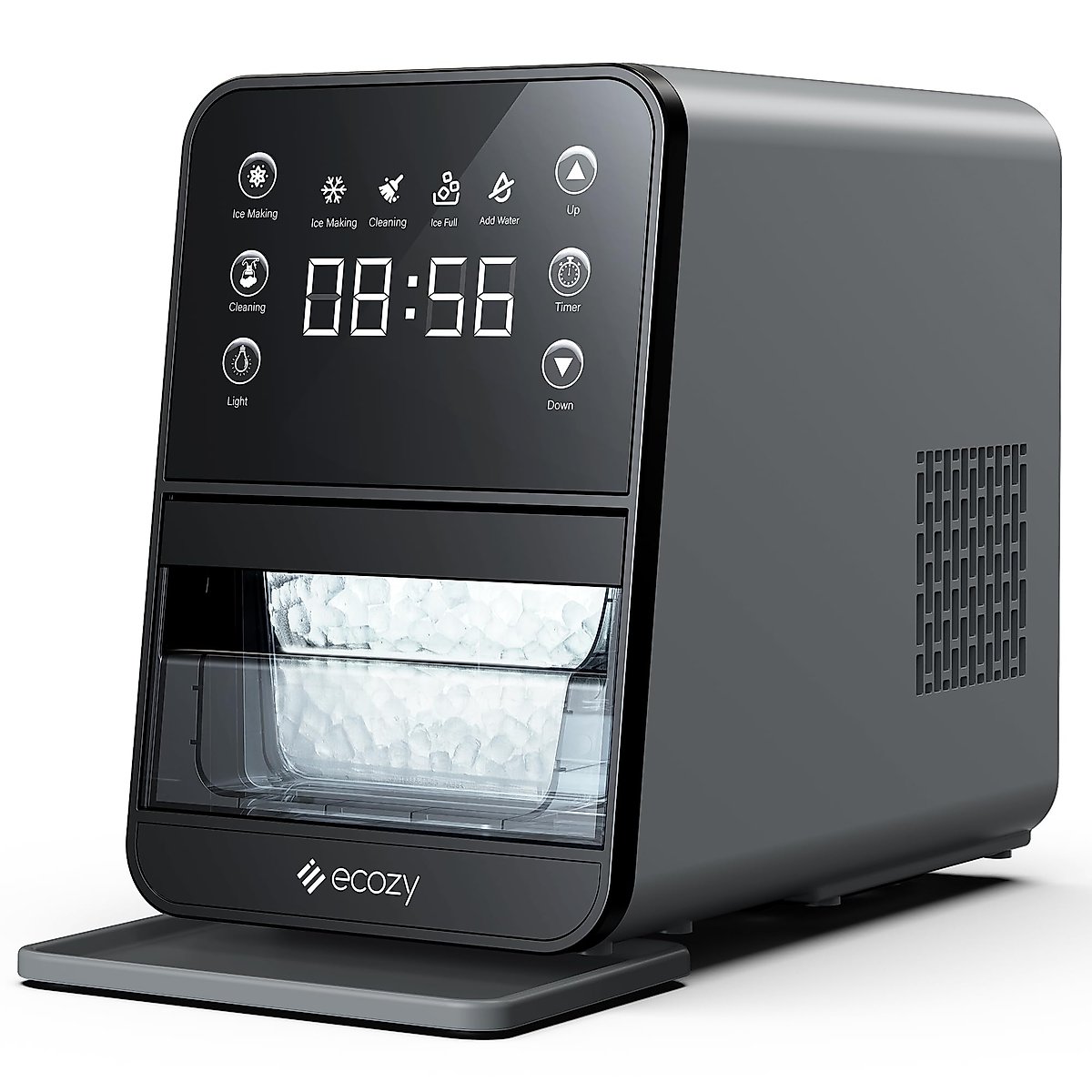 ecozy Nugget Ice Maker Countertop, Intuitive Ergonomic EcoScreen with One-Touch Timer, 33Lbs/24H Pebble Ice Maker Machine, Pull-Out Ice Basket with 3Lbs Storage, Self-Cleaning for Drinks & Cocktails