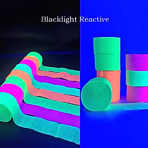 Glow in The Dark Party Decorations, 8pcs 1.75 inches Wide 100 feet Long Streamer Decorations Neon Crepe Paper UV Reactive Party Streamers Backdrop Decorations for Birthday Holiday Fiesta Party