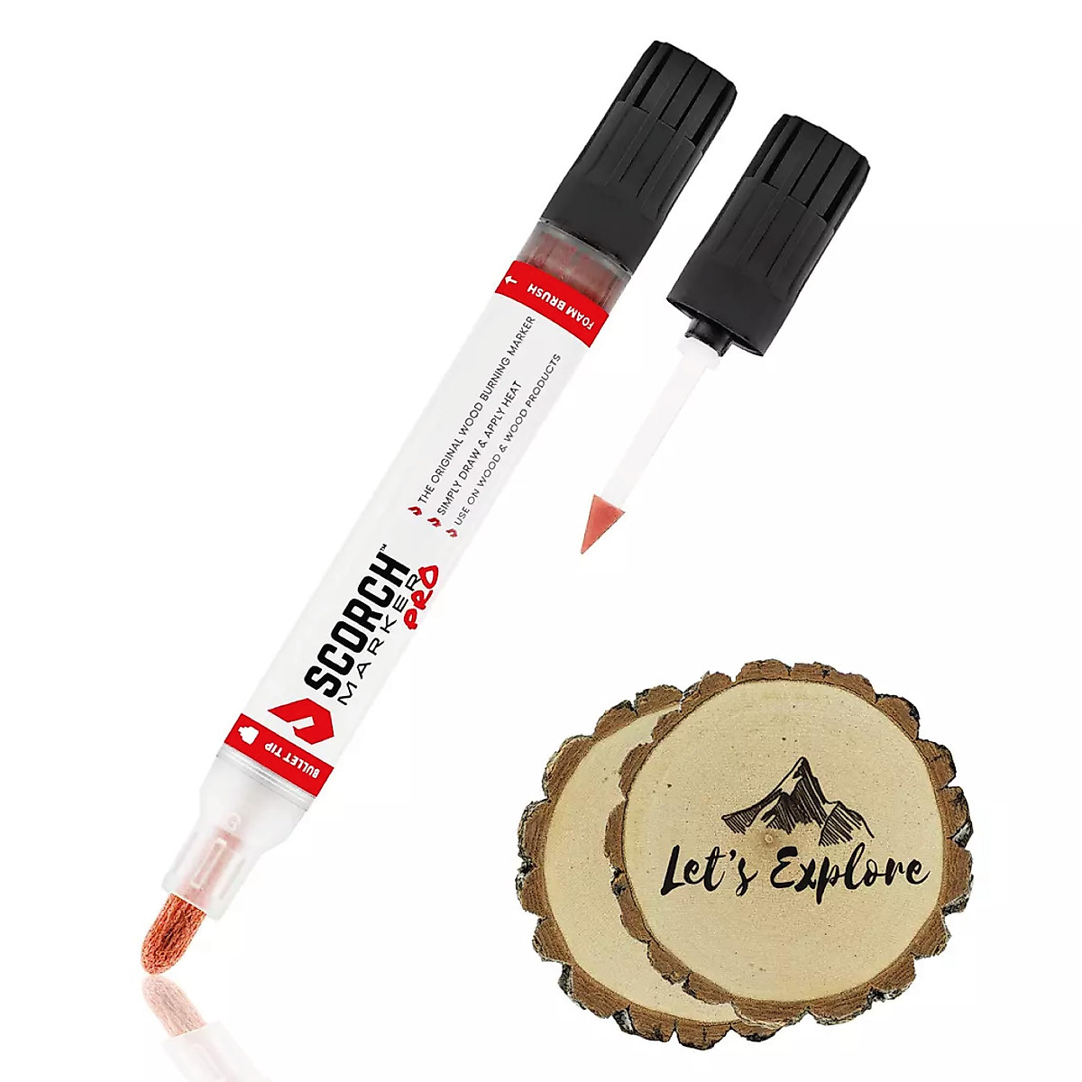 Scorch Marker Woodburning Pen Tool with Foam Tip and Brush, Non-Toxic Marker for Burning Wood, Chemical Wood Burner Set, Do-it-Yourself Kit for Arts and Crafts