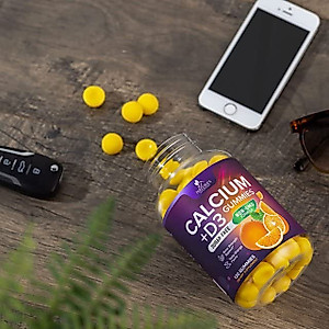 Sugar Free Calcium Gummy Bites Plus 400 IU Vitamin D3, Bone Health & Immune Support - Chewable Calcium Nutrition Supplement, Non-GMO, Orange Flavor Chews - 120 Gummies