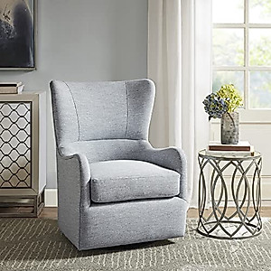 Madison Park Swivel Glider Chair for Living Room, High Back Bedroom Lounge Foam Seat Cushion Upholstered, Nursery Furniture, Metal Base, Fully Assembled, 28.25" W x 31.5" D x 38.25" H, Light Blue