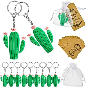 Cute Cactus Keychains Cactus Party Decorations with Thank Kraft Tags and White Organza Bags for Mexican Fiesta Cinco De Mayo Cactus Party Favors Succulent Cactus Baby Shower Decorations(90)