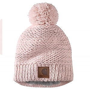 Carhartt Women's Rib Knit Sherpa-Lined Pom Beanie, Pink Salt, OFA