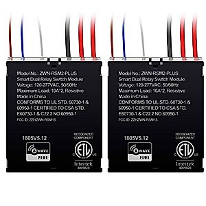 ENERWAVE Z-Wave Plus Dual Relay Module, Hidden Smart Switch, Single Pole, 120-277VAC, 10A Per Relay, Neutral Wire Required, ZWN-RSM2-PLUS, Black, 2-Pack (New Version)