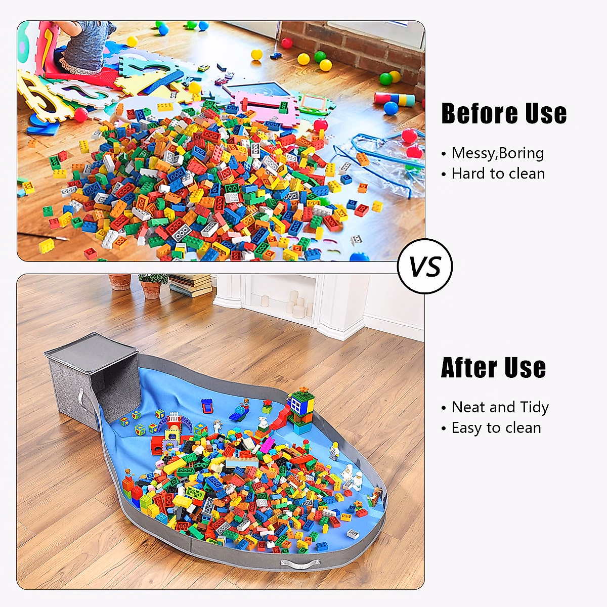 Zxyculture Toy Storage Organizer and Play Mat - Stackable and Foldable Cube Toy Organizers and Storage Bins for Boys and Girls 13"x13"x13" (Warm Grayish Beige)