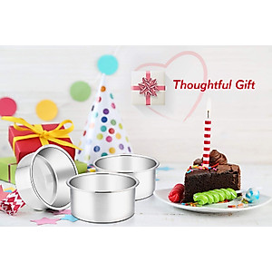 TeamFar 4 Inch Cake Pan, 6 Pcs Layer Baking Round Cake Pans Set Stainless Steel, For Baking Steaming Serving, Healthy & Sturdy, Mirror Finish & Dishwasher Safe