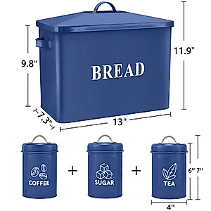 E-far Navy Blue Bread Box & Canister Set - Rustic Kitchen Storage