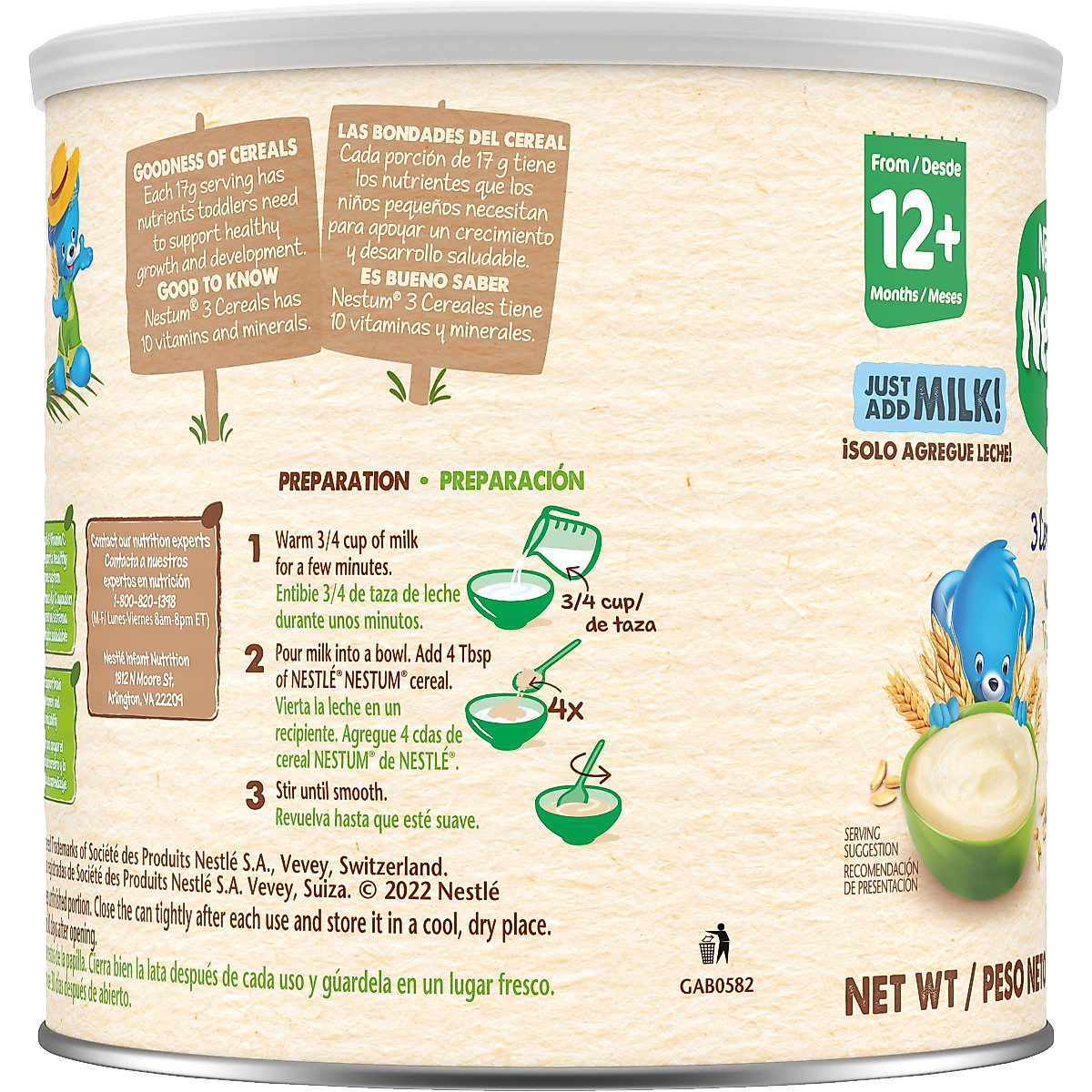 Nestle Nestum Junior Cereal, 3 Cereals - Wheat, Corn & Rice, Made for Toddlers 12 Months, 14.1 OZ Canister (Pack of 1)