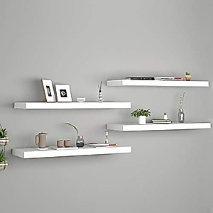 INLIFE 4pc Picture Frame Ledge Shelves MDF Wall Mounted Floating Shelves for Display,Floating Storage Shelves for Living Room,Bedroom,Office White 31.5"x9.3"x1.5"(LxWxH)