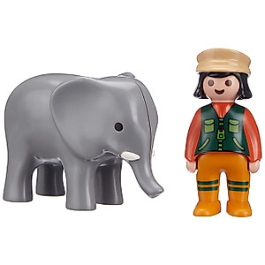 Playmobil 9381 1.2.3 Zookeeper with Elephant, Fun Imaginative Role-Play, PlaySets Suitable for Children Ages 4+