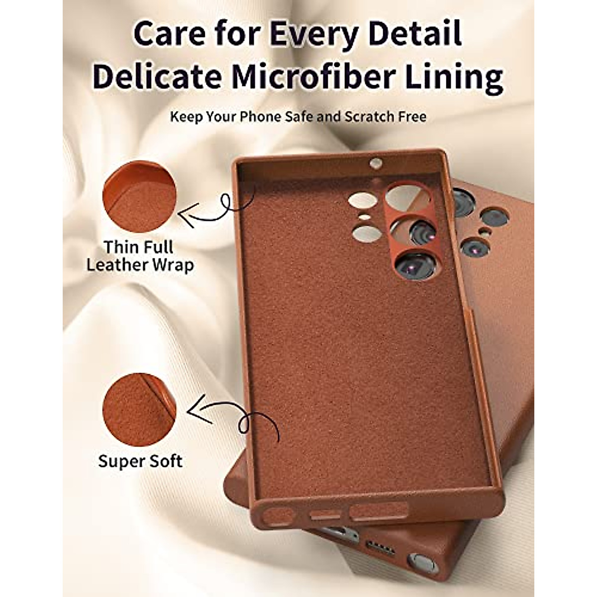 DDJ Samsung Galaxy S23 Ultra Case, Thin Full Leather Wrap, Shockproof, Classic Slim Design, Raised Screen & Camera Protection, Brown