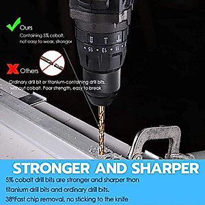 (21Pcs Set+3 Pcs Free) 1/16"-3/8" cobalt drill bit set, containing 5% cobalt,quenched and finely polished, suitable for hard metals, stainless steel, cast iron and other hard materials