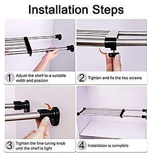 BAOYOUNI Expandable Shelf Closet Tension Rod Adjustable Shelving Unit Storage Rack Organizer Hanger Space Saving Divider for Wardrobe, Cupboard, Kitchen, Bathroom Use, Black