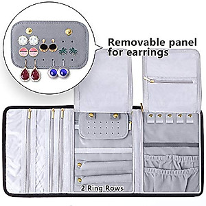 Teamoy Velvet Travel Jewelry Roll, Jewelry Storage Bag Organizer for Necklaces, Earrings, Bracelets, Rings, Brooches and More, Compact and Easy to Carry (Large, Velvet- Black)