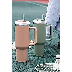 40 OZ Insulated tumbler with straw, Double Vacuum Stainless Steel Water Bottle for Home, Office or Car - Iced Coffee Cup Reusable,Thermos Travel Coffee Mug,Keep Hot/Cold for Hours (Pink)