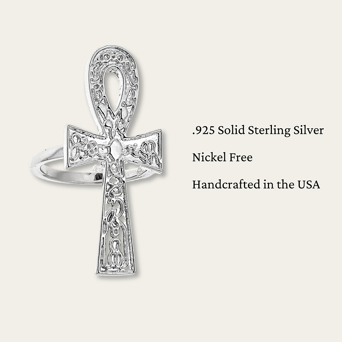 Better Jewelry INC Etched Ankh Ring .925 Solid Sterling Silver Diamond Cut Ring (7.5 grams) (9)