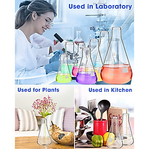 9 Pack Glass Erlenmeyer Flask Set with Glass Stirring Rod, 7 Sizes, 50ml, 100ml, 150ml, 200ml, 250ml, 300ml, 500ml, Borosilicate Glass Erlenmeyer Flasks with Printed Graduation for Lab Chemistry