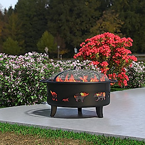 Wild Bear 35” Portable Outdoor Fireplace Fire Pit Ring for Backyard Patio Fire, RV, Patio Heater, Stove, Camping, Bonfire, Picnic, Firebowl No Propane, Includes Safety Mesh Cover, Poker Stick