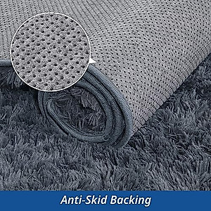 BALAPET Modern Plush Area Rug 9x12, Ultra Soft Large Faux Fur Area Rug for Bedroom Living Room, Non-Skid Indoor Carpet for Kids Playroom Home Decor, Solid Grey
